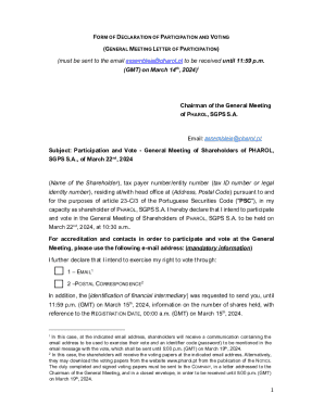 Fillable Online Declaration of Participation and Voting for Pharol General Meeting 2024 Fax ...