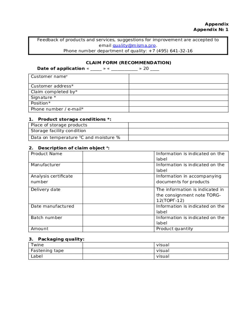 Claim (recommendation) Doc Template | pdfFiller