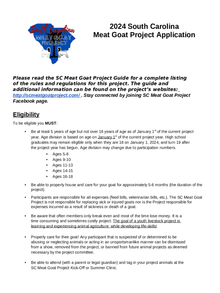 2024 South Carolina Meat Goat Project Application Doc Template | pdfFiller