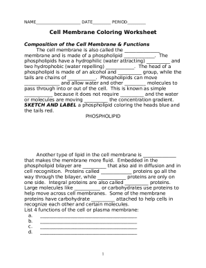 Cell Membrane Coloring Worksheet Doc Template | pdfFiller