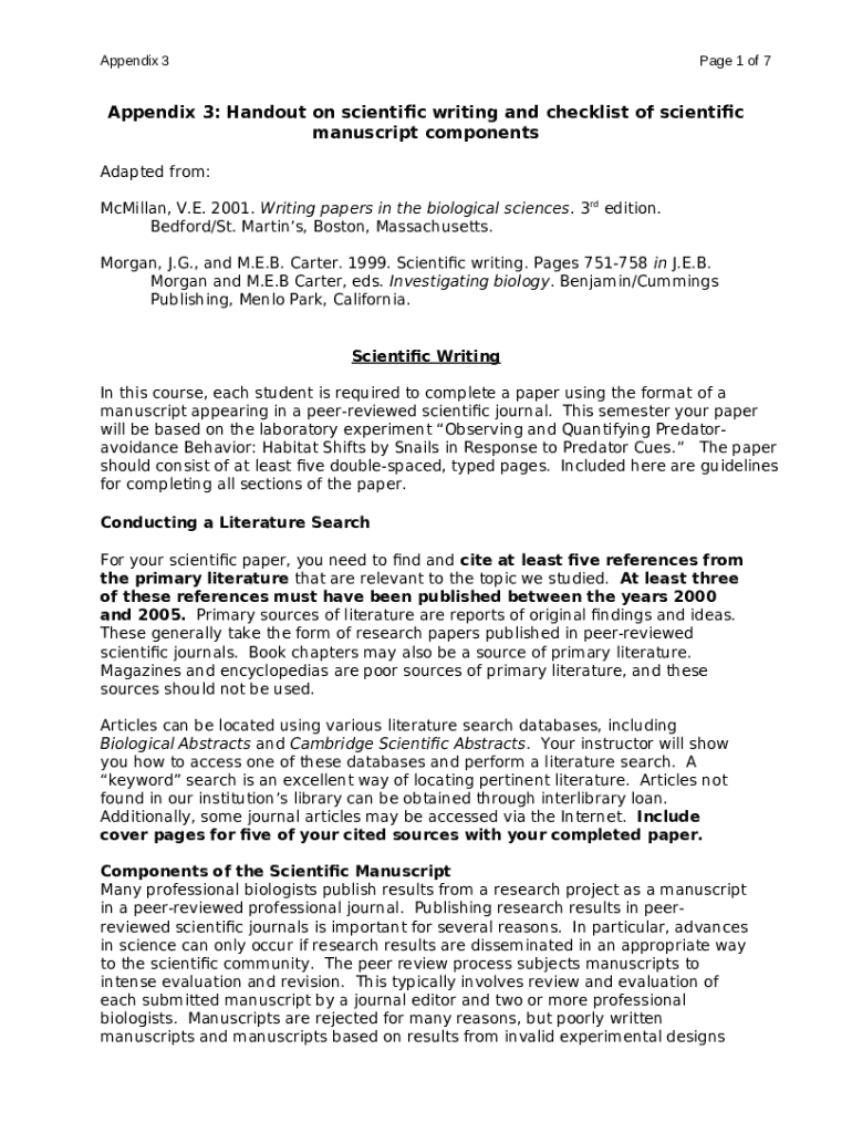 Appendix 3: Handout on scientific writing and checklist of ... - tiee esa Doc Template | pdfFiller