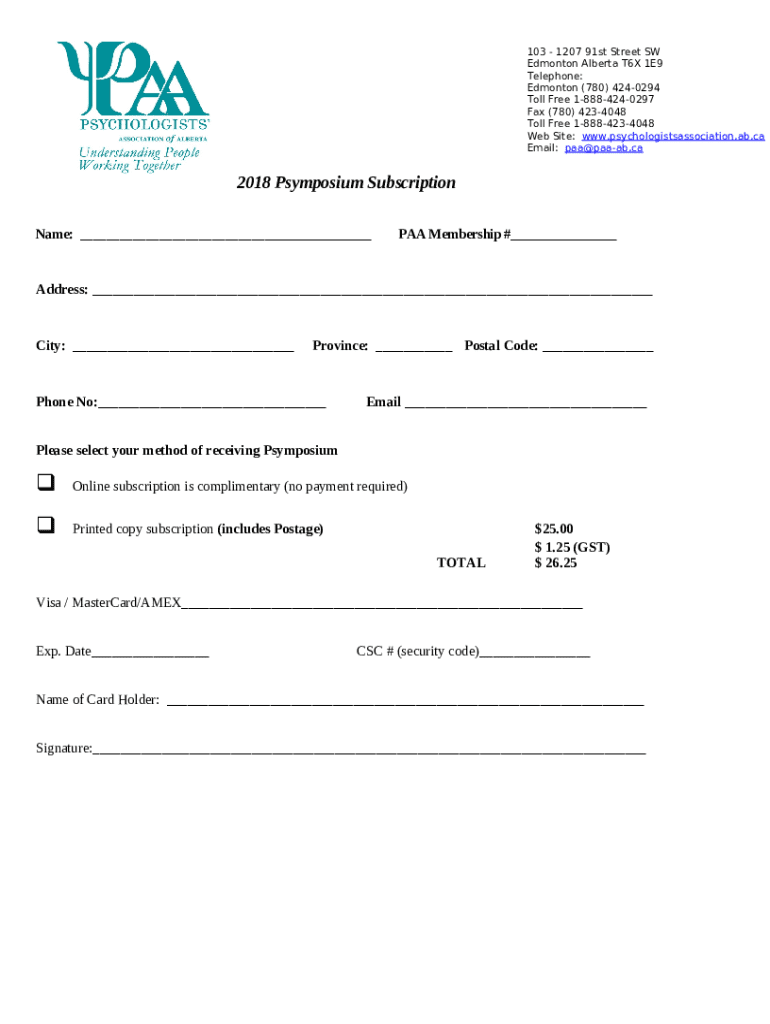 Psymposium Subscription Doc Template | pdfFiller