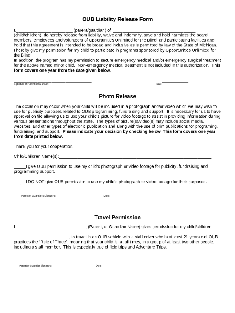 Oub Liability Release Doc Template | pdfFiller