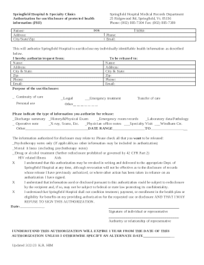 Springfield Hospital Medical Records Department 25 ... Doc Template | pdfFiller
