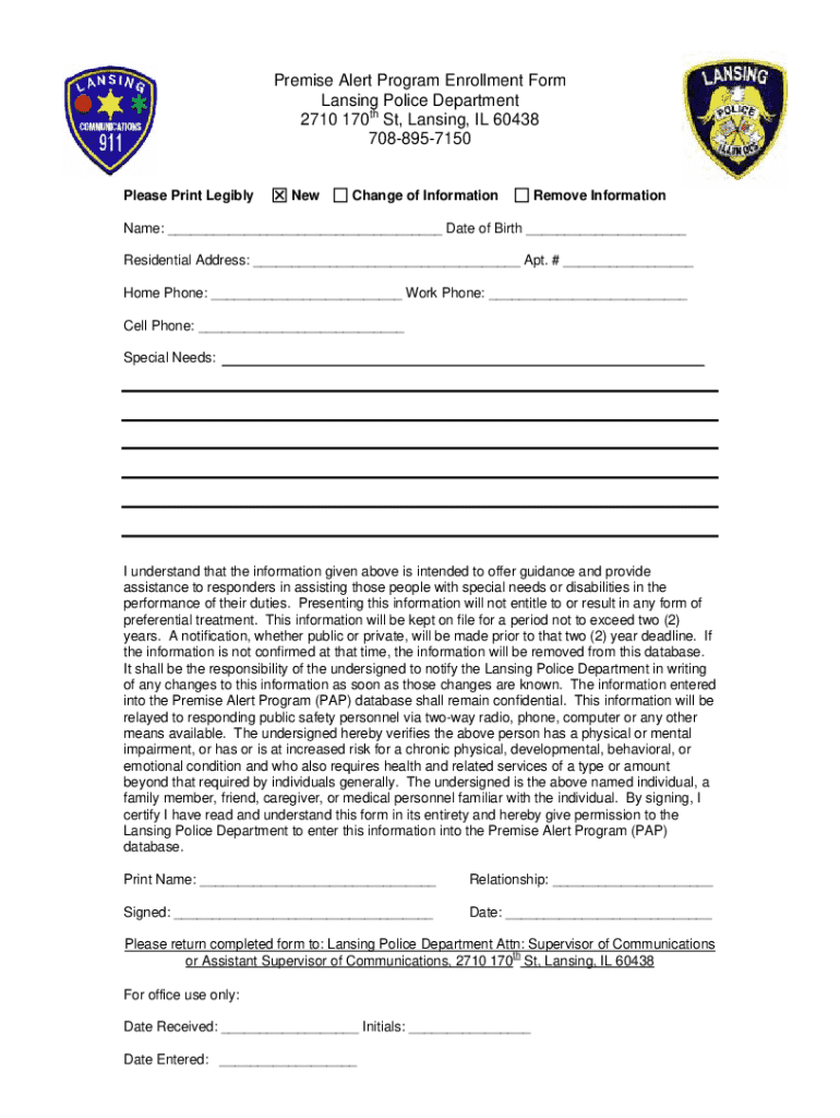 Fillable Online Premise Alert Program Faq and Enrollment 2023 Fax Email ...