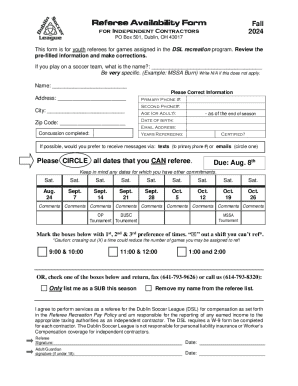 Fillable Online Fall 2024 Independent Contractor Referee Form for ...