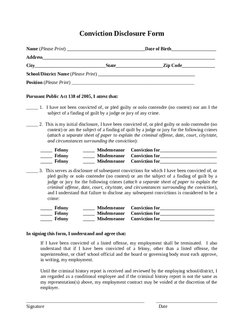 Conviction Disclosure Doc Template | pdfFiller
