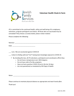 Fillable Online 2021 Volunteer Health Check-in Form for Covid-19 Safety ...