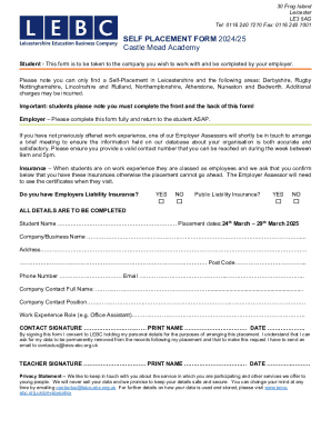 Fillable Online Self Placement Form for Work Experience 2024/25 ...