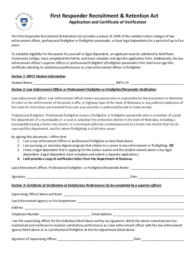 Fillable Online First Responder Recruitment & Retention Act Application ...