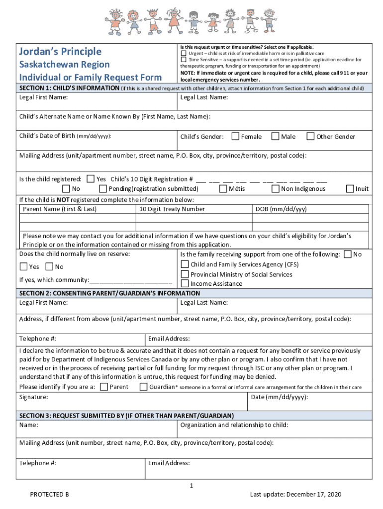 Fillable Online Jordan’s Principle Request Form for Saskatchewan 2020 ...