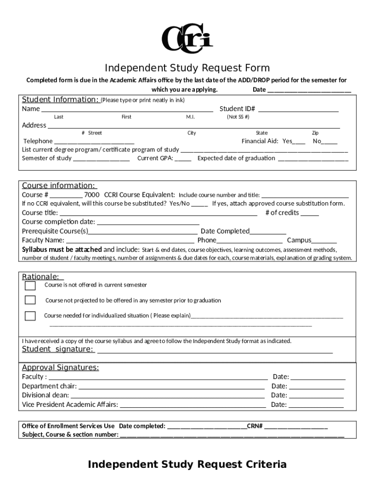 Independent Study Request Doc Template | pdfFiller