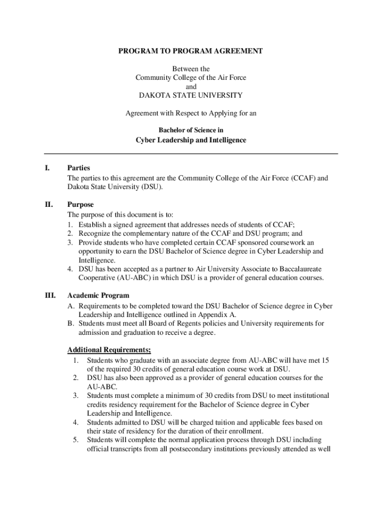 Fillable Online 2022 Program Agreement for Bachelor's in Cyber ...