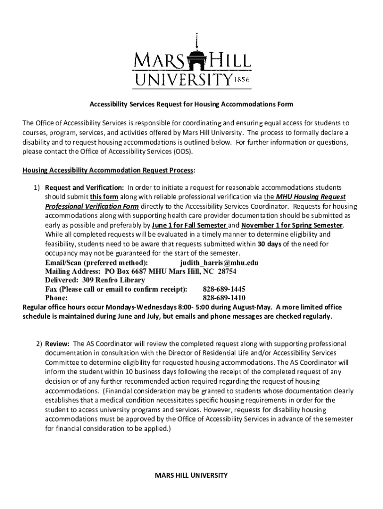 Fillable Online 2023 Housing Accommodation Request Form - Mars Hill University Fax Email Print ...