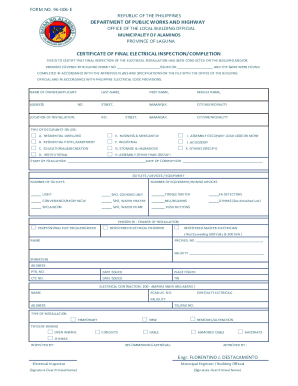 Fillable Online Certificate of Final Electrical Inspection/completion ...