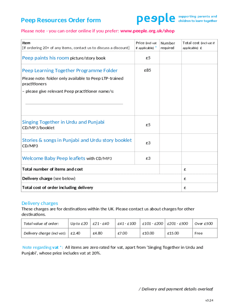 Peep Resources Order Doc Template | pdfFiller