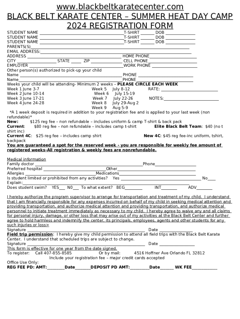 Summer Heat Day Camp Registration Doc Template | pdfFiller