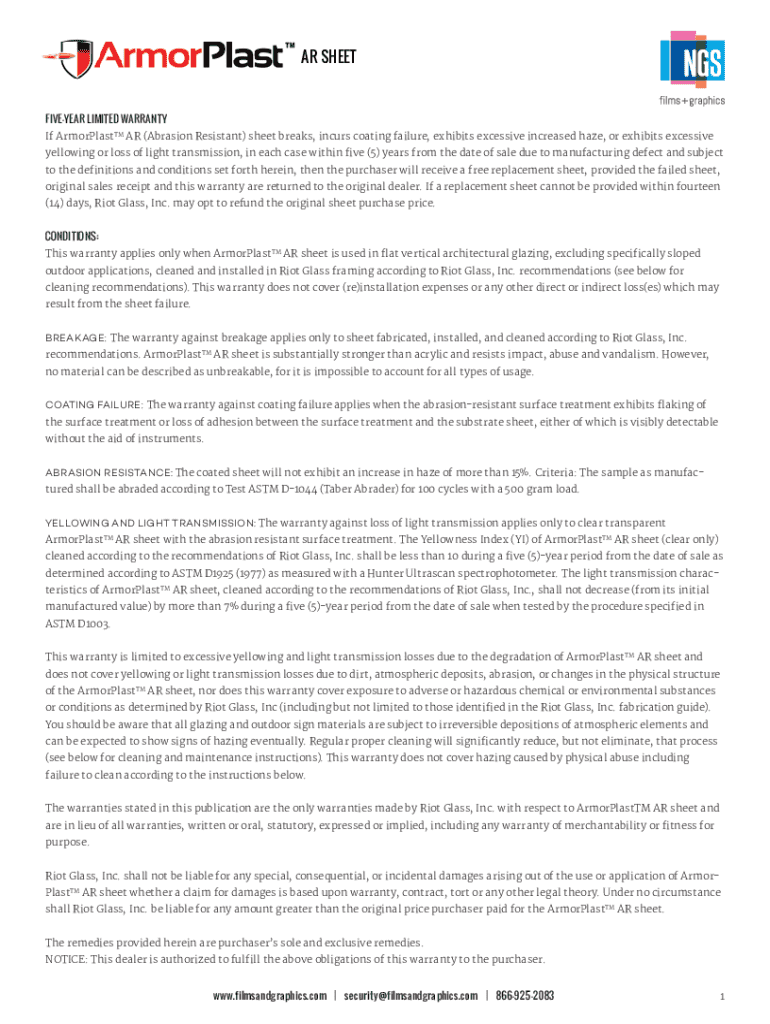 Fillable Online 2023 Armorplast Ar Sheet Five-year Limited Warranty ...