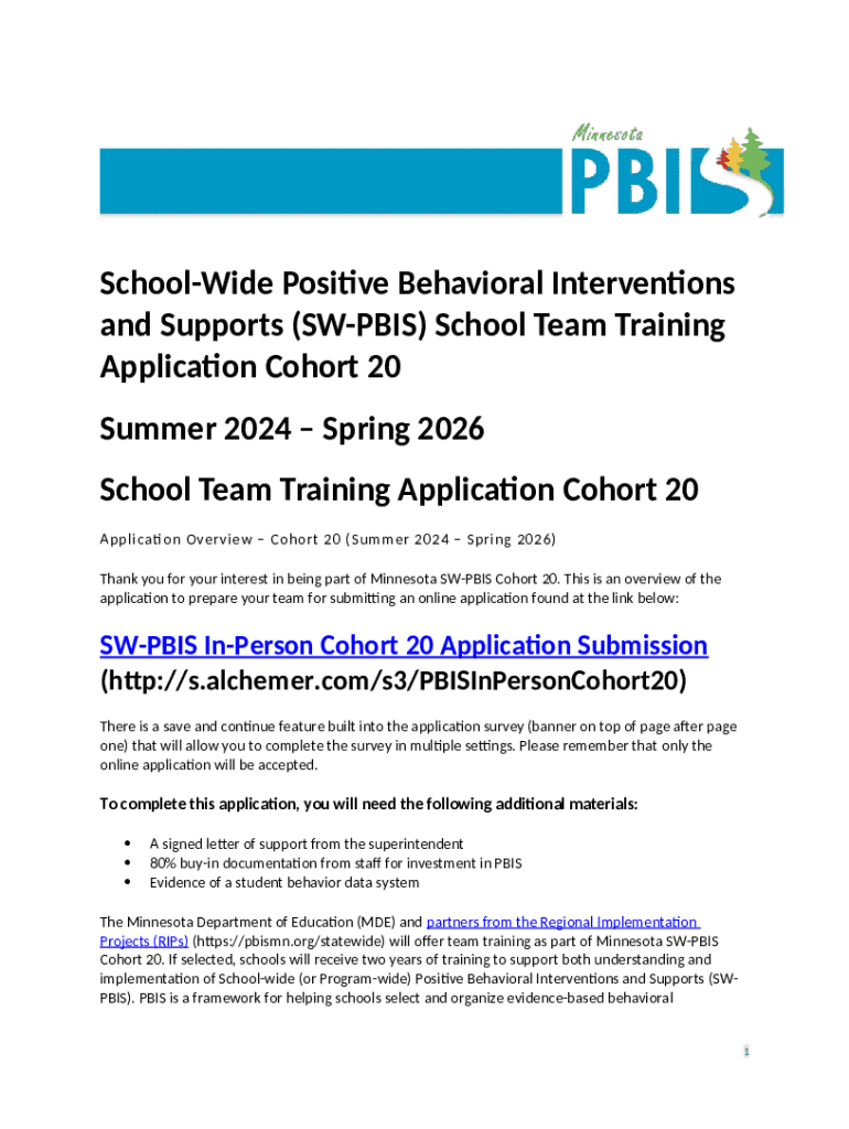 Sw-pbis School Team Training Application Cohort 20 Doc Template | pdfFiller