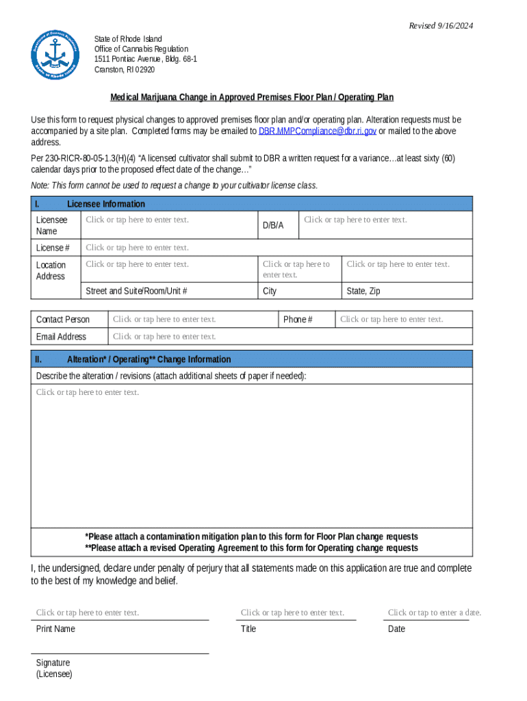 Medical Marijuana Change in Approved Premises Floor Plan / Operating ...