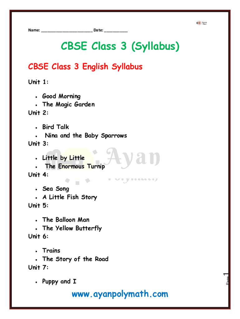 Fillable Online Comprehensive Cbse Class 3 Syllabus: English, Maths ...