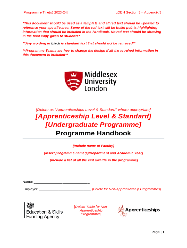 Programme Handbook Template Doc Template | pdfFiller