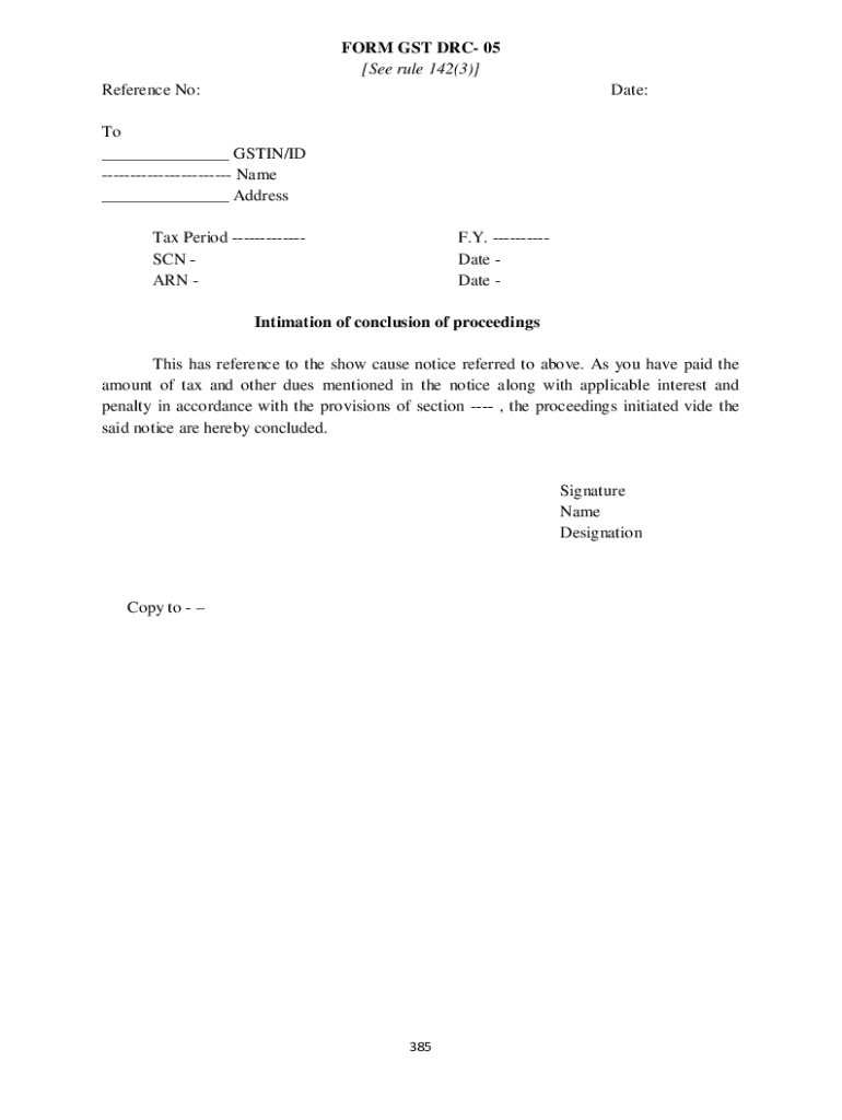 Fillable Online Gst Drc-05 - Intimation of Conclusion of Proceedings ...