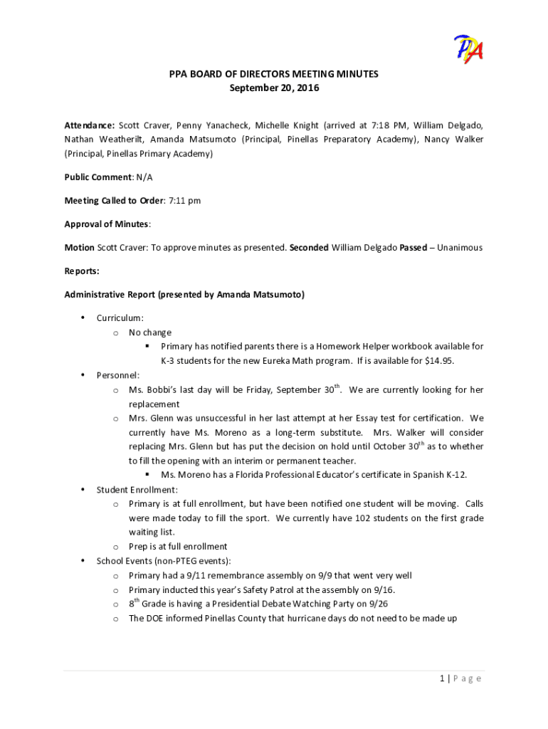 Fillable Online Attendance: Scott Craver, Penny Yanacheck, Michelle ...