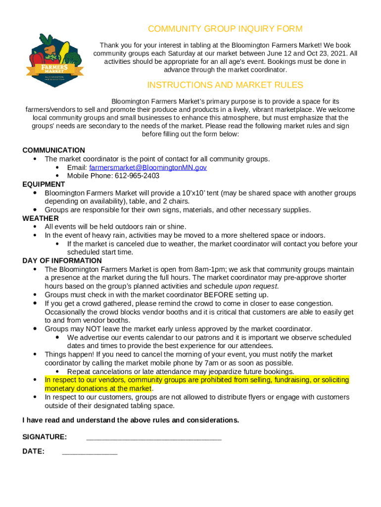 Community Group Inquiry Doc Template | pdfFiller