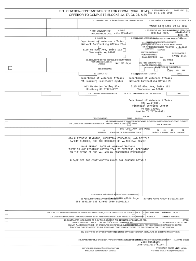 Sf 1449 Solicitation/contract/order for Commercial Items Doc Template ...