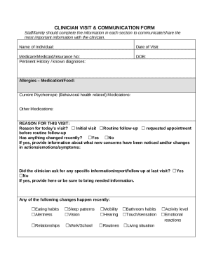 Clinician Visit & Communication Doc Template | pdfFiller