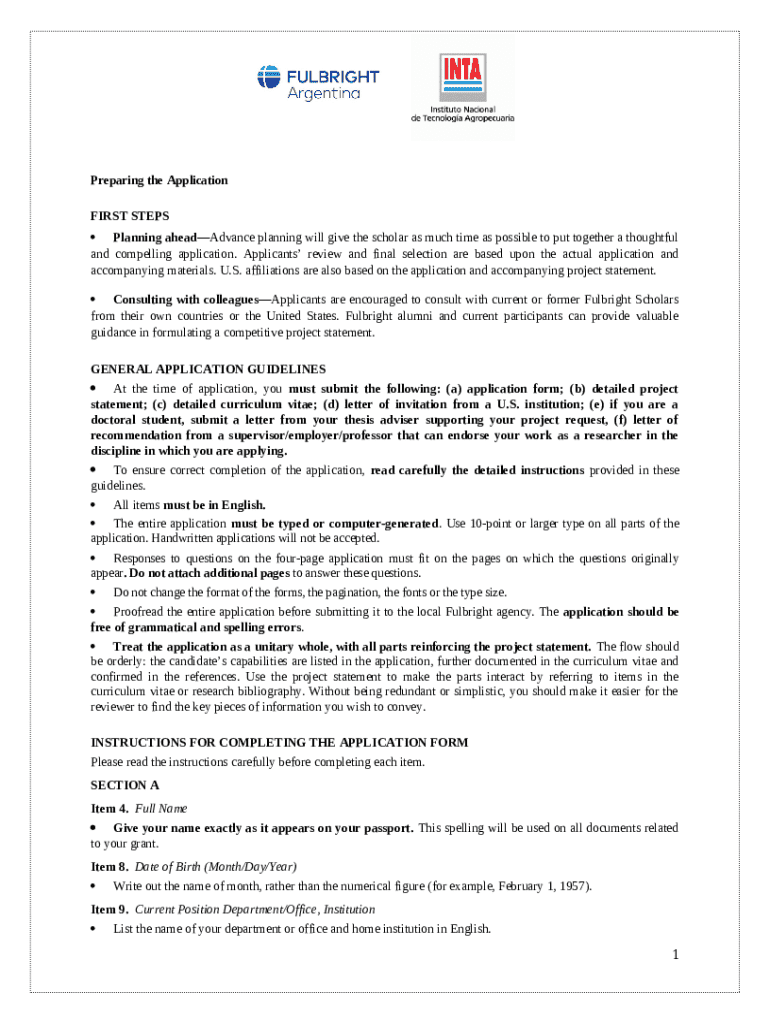 Fulbright Scholar Program Visiting Scholar Application Doc Template | pdfFiller
