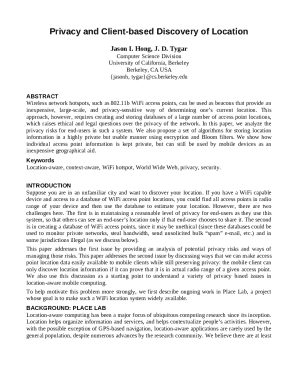 Privacy and Client-based Discovery of Location Doc Template | pdfFiller