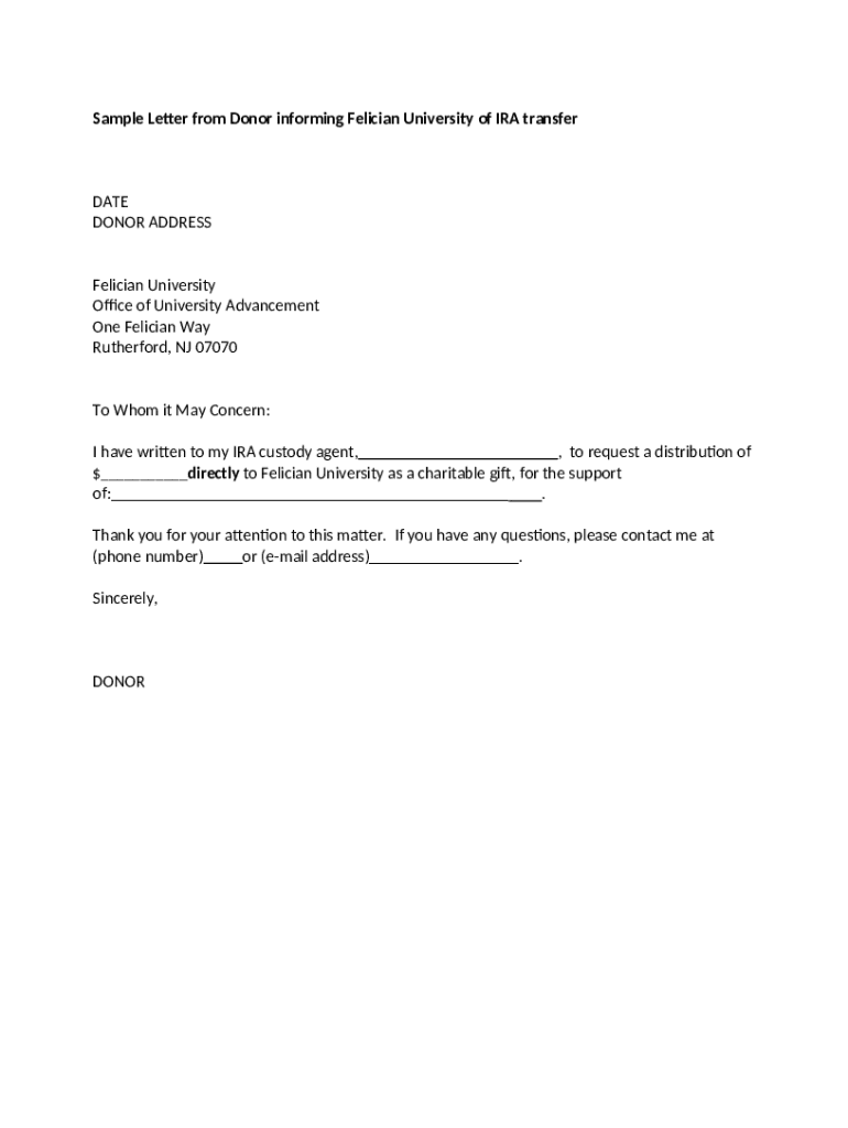 Sample Letter From Donor Doc Template | pdfFiller