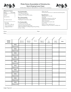 Fillable Online 2023 Pinto Horse Association Ranch Roping Score Sheet ...