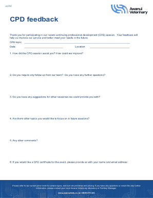 Fillable Online Cpd Feedback Form - Enhance Professional Development ...