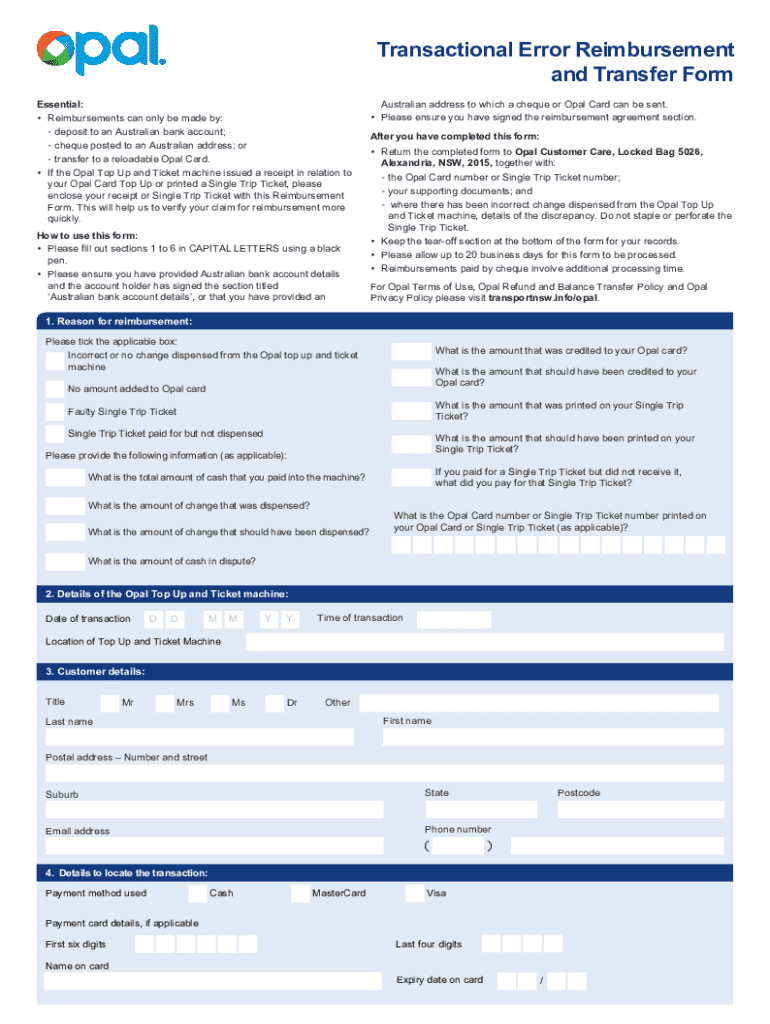Fillable Online 2023 Transactional Error Reimbursement and Transfer ...