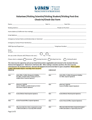Fillable Online Volunteer Check-in/check-out Form 2023 - Vims Fax Email ...