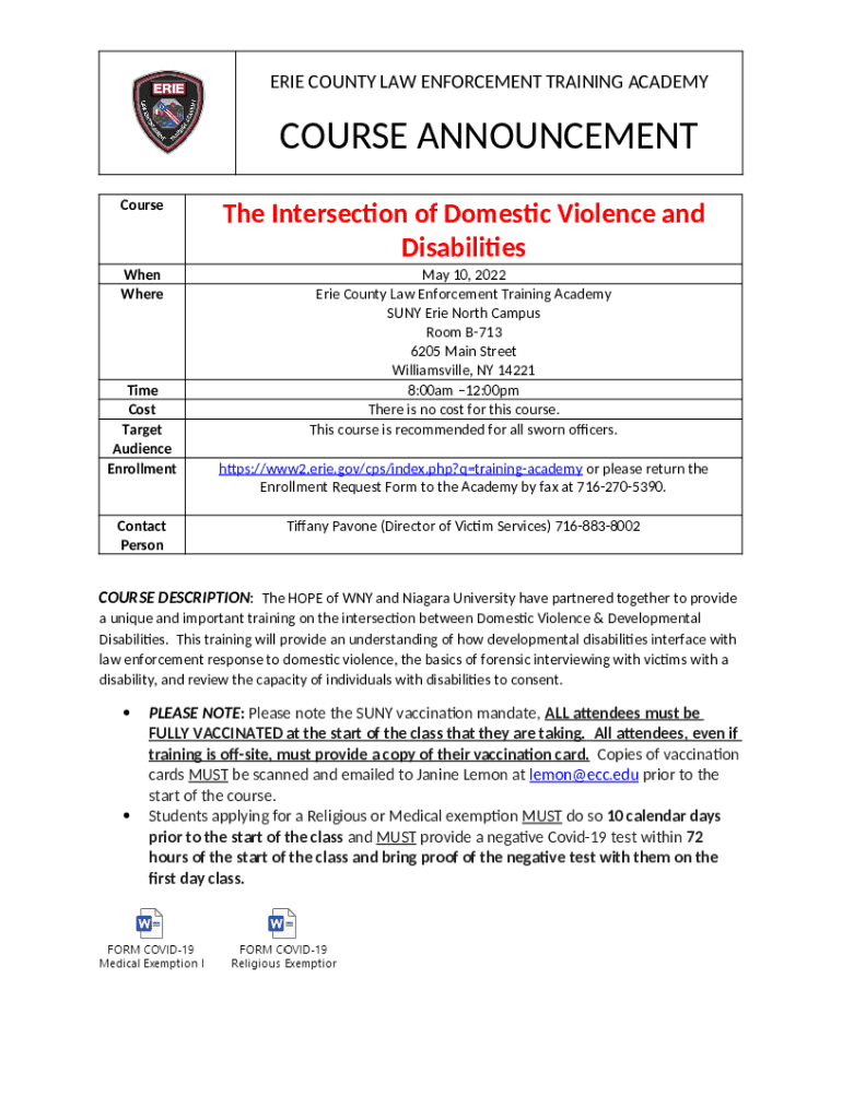 Enrollment Request for Domestic Violence and Disabilities Course Doc Template | pdfFiller