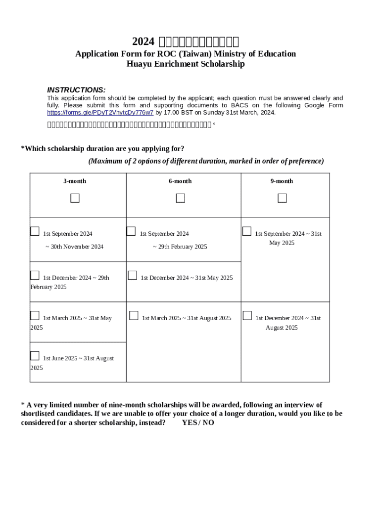 2024 Huayu Enrichment Scholarship Application Doc Template | pdfFiller