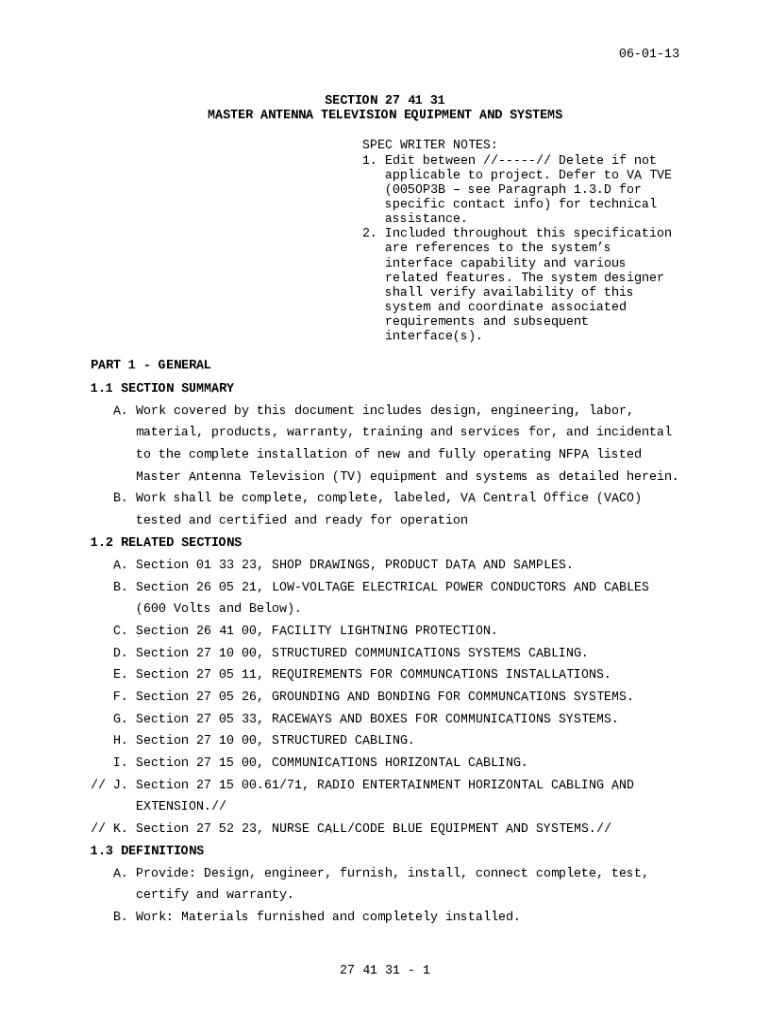 SECTION 27 41 31, MASTER ANTENNA TELEVISION EQUIPMENT AND SYSTEMS ...