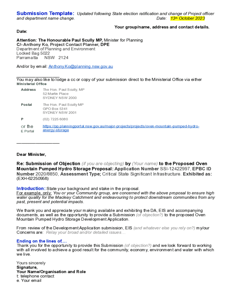 Fillable Online Submission Template for Oven Mountain Pumped Hydro Storage Proposal 2023 Fax ...