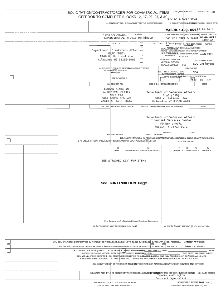 Sf 1449 - Solicitation/contract/order for Commercial Items Doc Template ...