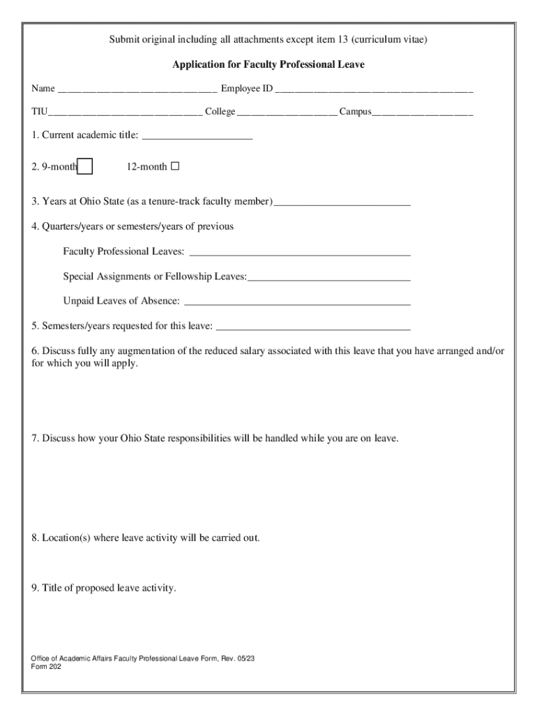 Fillable Online Ohio State Faculty Professional Leave Application 2023 Fax Email Print - pdfFiller