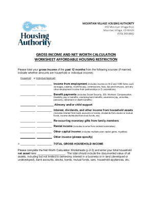 Fillable Online Gross Income and Net Worth Calculation Worksheet for ...