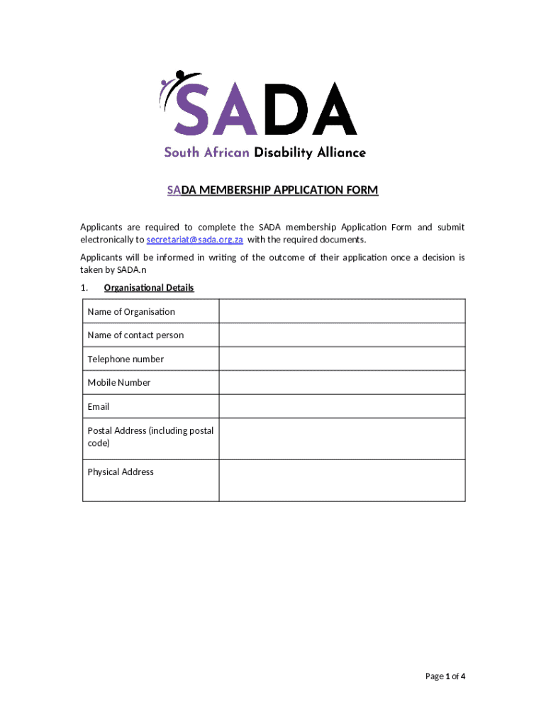sada membership application Doc Template | pdfFiller