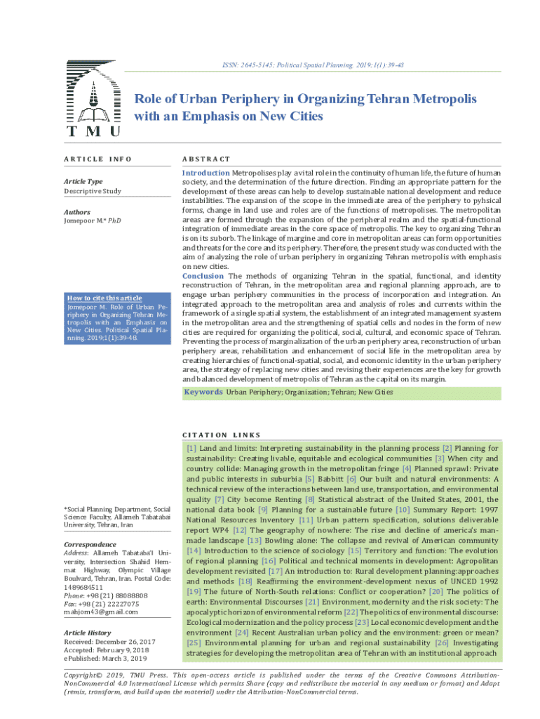 Fillable Online The role of political economic in spatial structure of ...
