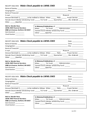 Fillable Online Lwml-swd Receipt Voucher for Donations 2022 Fax Email Print - pdfFiller