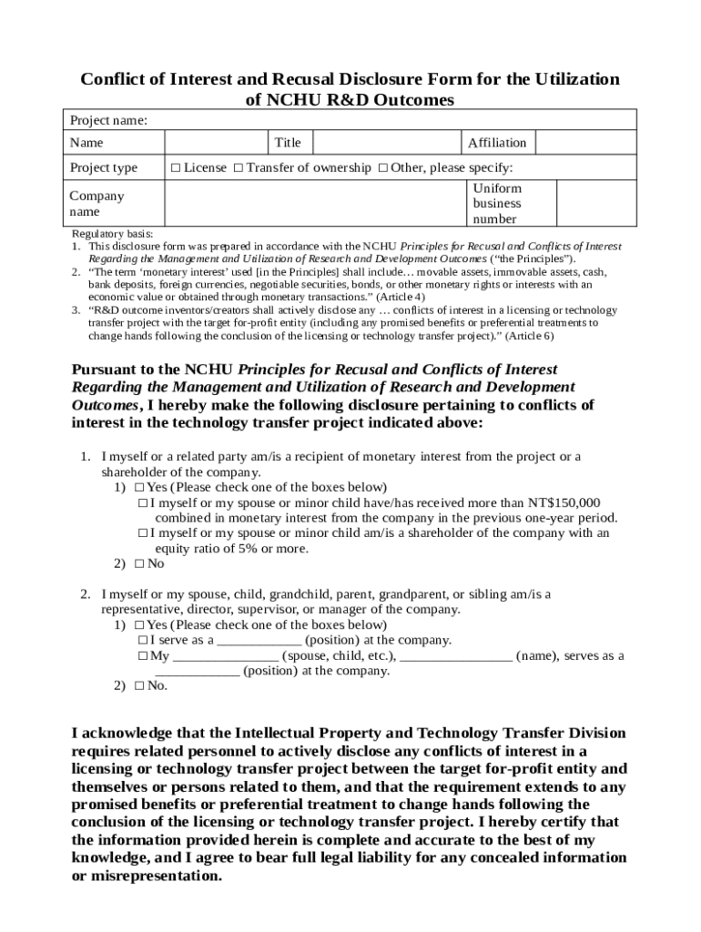 Conflict of Interest and Recusal Disclosure Doc Template | pdfFiller
