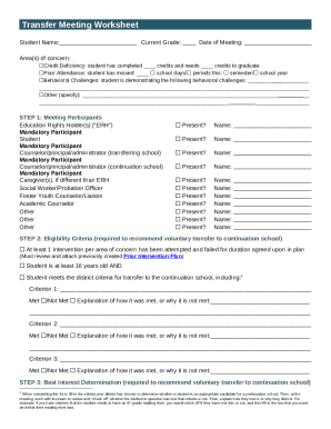 Transfer Meeting Worksheet Doc Template | pdfFiller